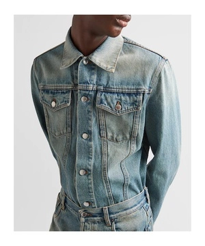 Prada Enamelled Tag Detailed Denim Jacket