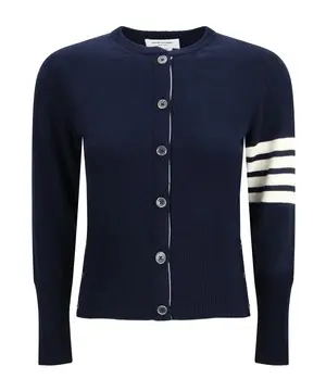 Thom Browne 4-bar Knitted Cardigan With Dog Embroidery