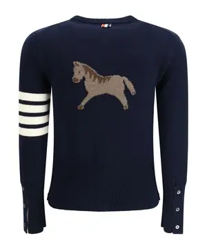 Thom Browne 4-bar Knitted Cardigan With Dog Embroidery