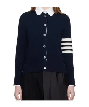 Thom Browne 4-bar Knitted Cardigan With Dog Embroidery