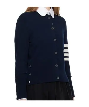 Thom Browne 4-bar Knitted Cardigan With Dog Embroidery