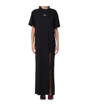 MSGM Logo Print Cotton Maxi Dress