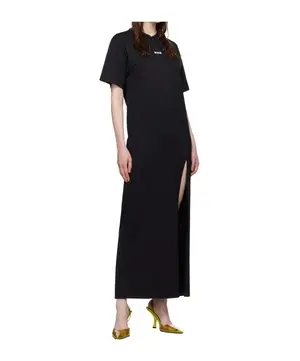 MSGM Logo Print Cotton Maxi Dress