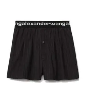 Alexander Wang Logo Waistband Pinstriped Shorts - Black