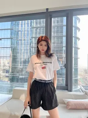 Alexander Wang Logo Waistband Pinstriped Shorts