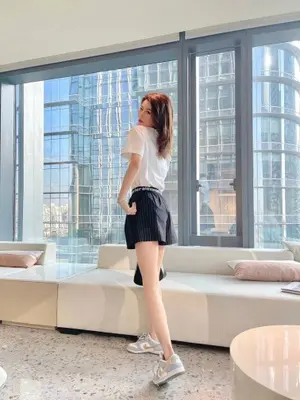 Alexander Wang Logo Waistband Pinstriped Shorts