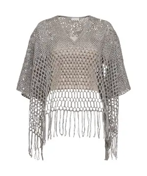 Brunello Cucinelli Monili Chain Open-knit Top With Tassel Trim - Gray