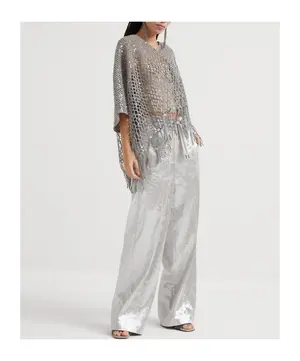 Brunello Cucinelli Monili Chain Open-knit Top With Tassel Trim
