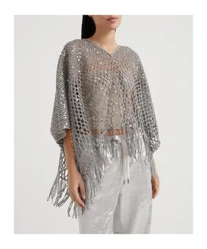Brunello Cucinelli Monili Chain Open-knit Top With Tassel Trim