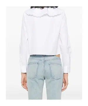 Celine Cropped Romy Shirt In Cotton Poplin With Lace Details