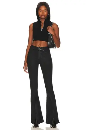 Paige Lou Lou Horn Denim Flare Pants With Split Hem