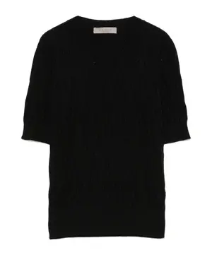 D.exterior Chevron-knit Short-sleeve Sweater
