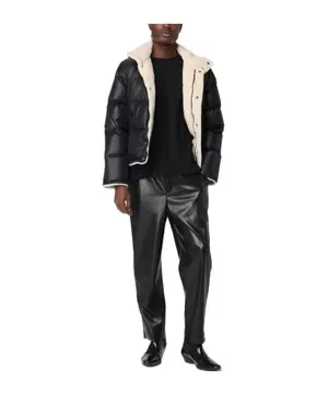 Saint Laurent Down Puffer Jacket With Embroidered Logo And Shearling Trim