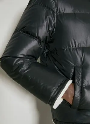 Saint Laurent Down Puffer Jacket With Embroidered Logo And Shearling Trim
