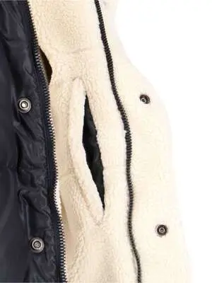 Saint Laurent Down Puffer Jacket With Embroidered Logo And Shearling Trim