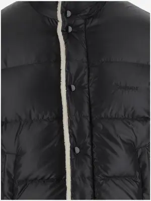 Saint Laurent Down Puffer Jacket With Embroidered Logo And Shearling Trim