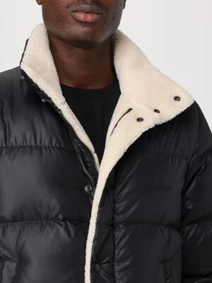 Saint Laurent Down Puffer Jacket With Embroidered Logo And Shearling Trim