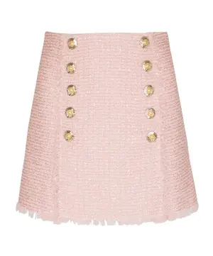 Balmain Sequinned Tweed Mini Skirt With Fringed Hem