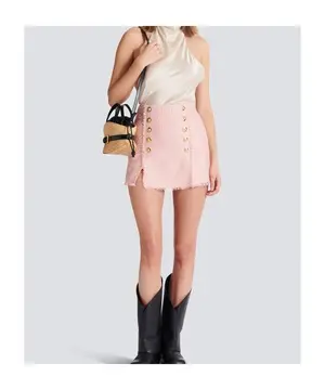 Balmain Sequinned Tweed Mini Skirt With Fringed Hem