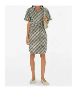 Burberry Checked Belted Shirt Mini Dress - Gray