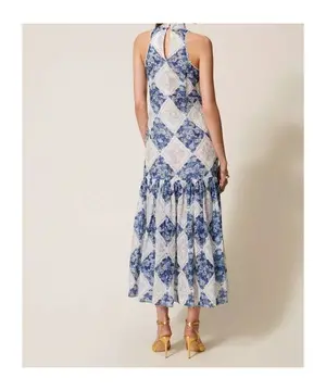 TWINSET Floral Print Long Ramie Dress