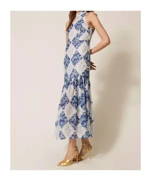 TWINSET Floral Print Long Ramie Dress
