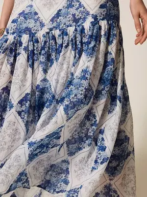 TWINSET Floral Print Long Ramie Dress