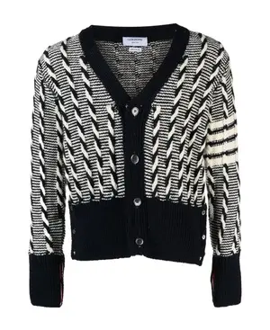 Thom Browne V-neck Cable-knit Cardigan With Side Stripes