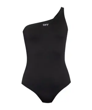 Off-White Logo Embroidered High-cut One-shoulder Swimsuit - Black