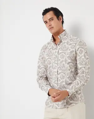 Brunello Cucinelli Paisley Printed Long Sleeved Shirt - Brown