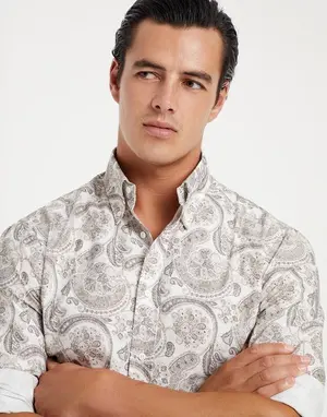 Brunello Cucinelli Paisley Printed Long Sleeved Shirt - Brown