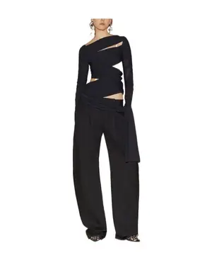 Attico Knitted Asymmetric Draped Long Sleeve Top With Skirt Detail
