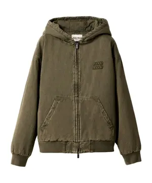 Miu Miu Logo Detailed Zip-up Hoodie
