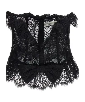 Alessandra Rich Strapless Lace Vest With Bow Detail