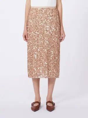 Max Mara Sequined Midi Skirt With Ribbon Waistband