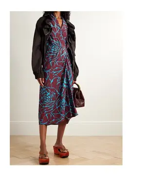 Dries Van Noten Wrap-style Printed Midi Dress - Wine Red