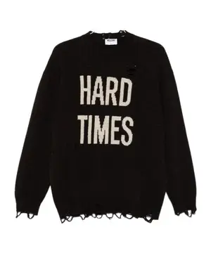 Moschino Distressed Crew Neck Sweater With 'hard Times' Graphic