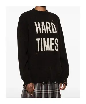 Moschino Distressed Crew Neck Sweater With 'hard Times' Graphic