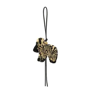 Loewe Zebra Charm In Raffia And Calfskin - Natural/black