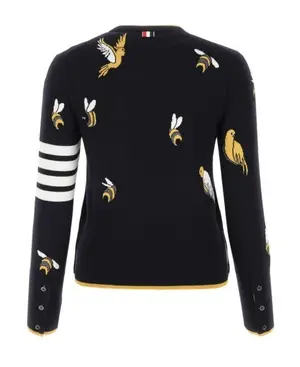 Thom Browne Animal Embroidered Crew Neck Jumper With Button Detail