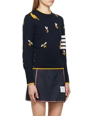 Thom Browne Animal Embroidered Crew Neck Jumper With Button Detail