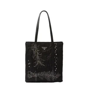 Prada Medium Re-nylon Patchwork Tote Bag With Embroidery And Studs