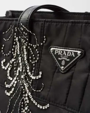 Prada Medium Re-nylon Patchwork Tote Bag With Embroidery And Studs