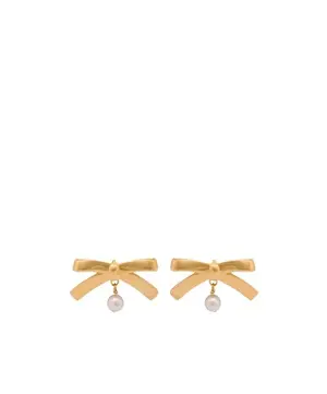 Moschino Gold-tone Bow Earrings With Faux Pearl Pendant - Yellow