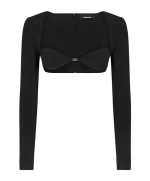 Dsquared2 Cropped Long Sleeve Top With Logo Plaque