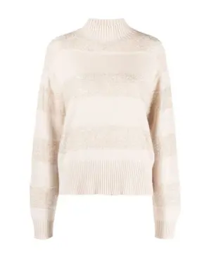 Brunello Cucinelli Striped Roll Neck Knitted Jumper - Desert Yellow
