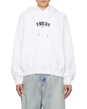 Off-White Cotton Hoodie With Graphic Prints