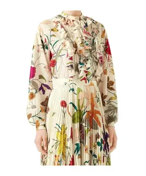 Gucci Ruffle Trim Floral Print Shirt