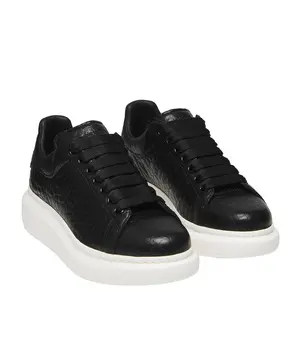Alexander McQueen Oversized Lace-up Sneakers In Grained Leather - Black