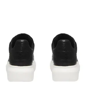 Alexander McQueen Oversized Lace-up Sneakers In Grained Leather - Black